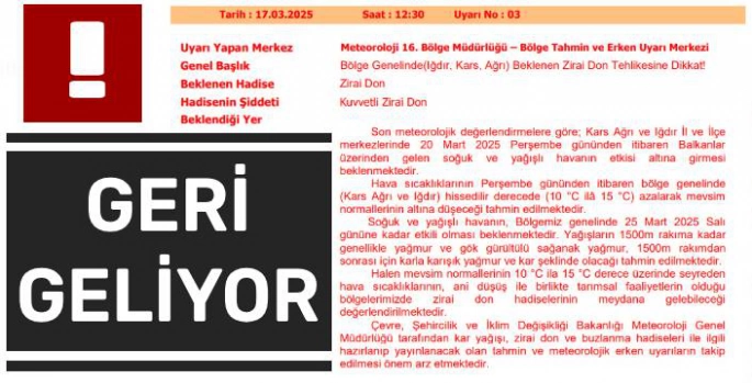 METEOROLOJİK UYARI: GERİ GELİYOR